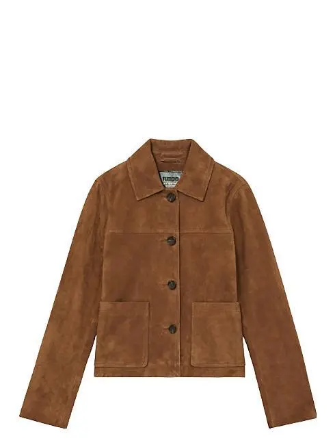 REISS Miller Patch-pocket Suede Jacket - Tan