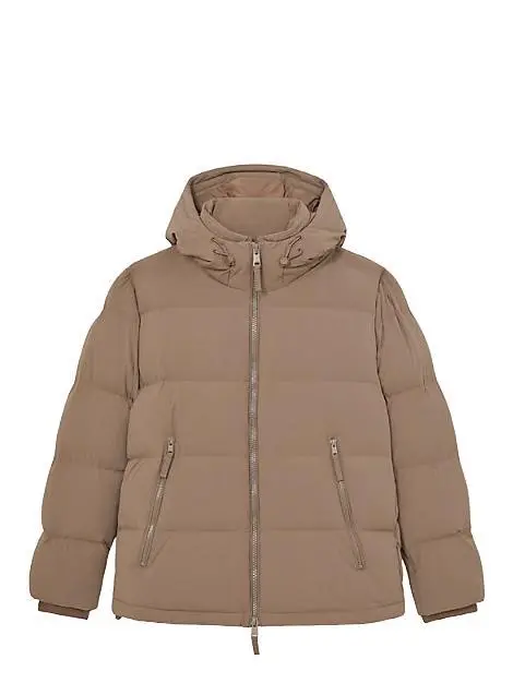 REISS Quilted Zip-through Puffer Jacket - Light Camel Brown