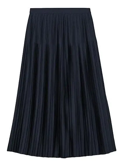 REISS Savannah Pleated Satin Midi Skirt - Navy