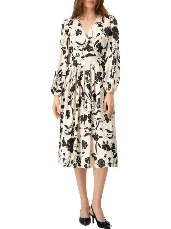 IVONNE V-neck Printed Midi Dress - Bone