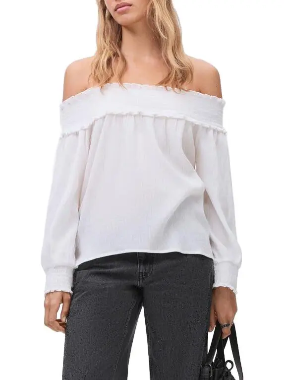 Mango Smocked Strapless Long Sleeve Top - Off White