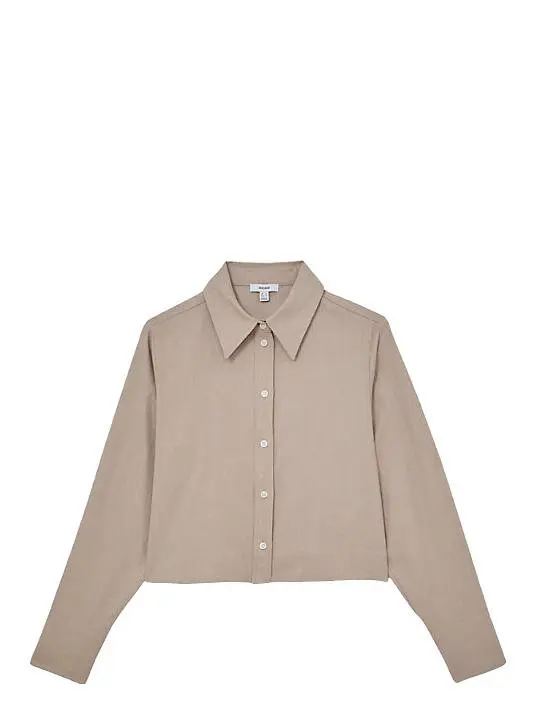 REISS Caylan Cropped Cotton And Wool-blend Shirt - Neutral