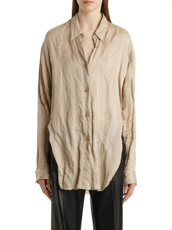 Khaite Goya Relaxed Crinkled Voile Button-up Shirt - Tea Stain