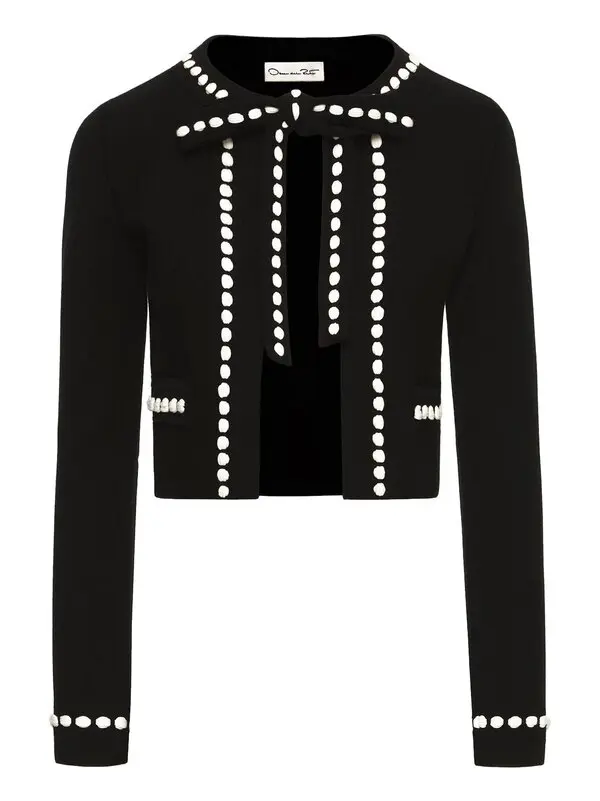 Oscar De La Renta Cropped Cardigan With Bubble Trim - Black