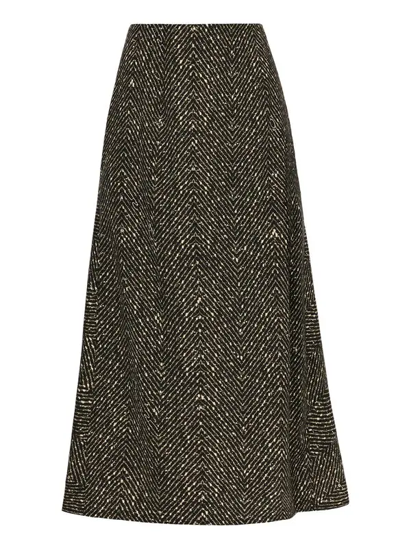 Oscar De La Renta Chevron Virgin Wool Skirt - Black