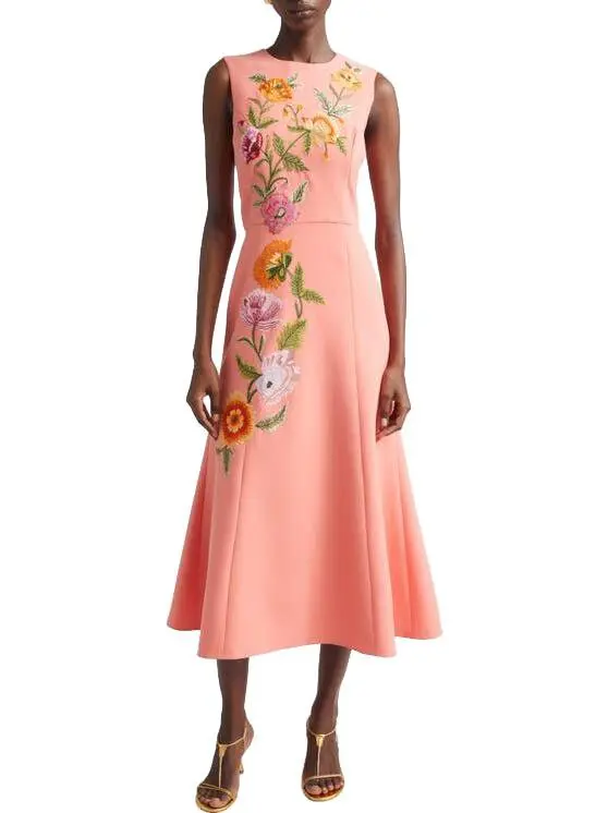 Carolina Herrera Poppy Embroidered Fit & Flare Dress - Sunset Multi