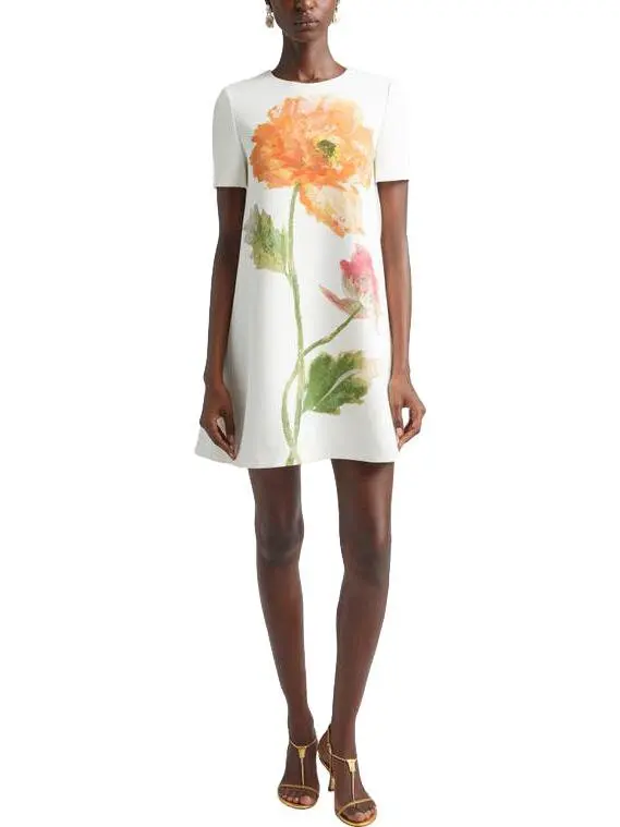 Carolina Herrera Poppy Print Stretch Crepe A-line Mini Dress - White Multi
