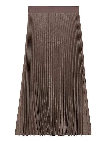 REISS Pleated Woven Midi Skirt - Mocha Brown