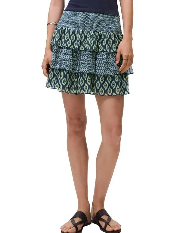 Mango Printed Tiered Ruffle Skirt - Navy