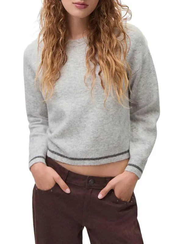 Mango Lightning Bolt Crop Pullover Sweater - Light Heather Grey