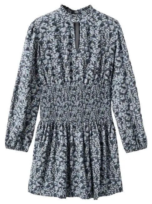 Mango Smocked Long Sleeve Dress - Blue Multi