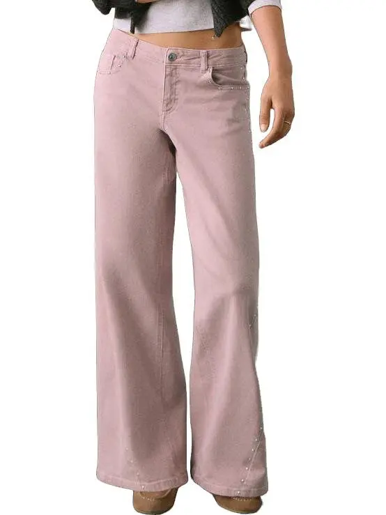 Mango Studded Wide Leg Jeans - Pale Pink