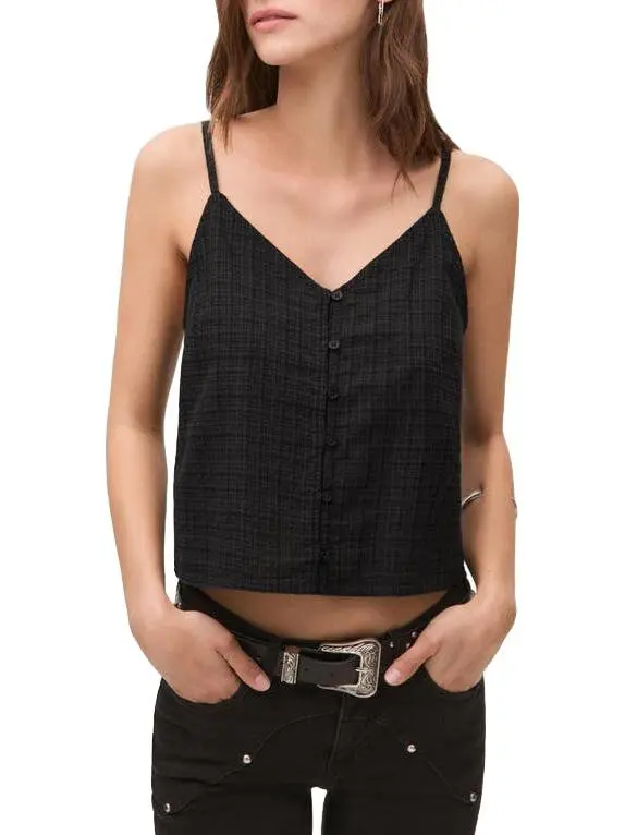 Mango Plaid Cotton Blend Crop Camisole - Black