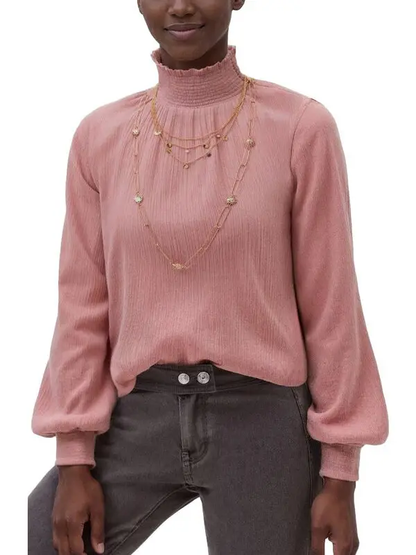 Mango Mock Neck Blouse With Layered Embellishments - Light/pastel Purple