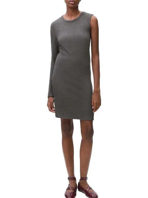 Mango Single Sleeve Ribbed Minidress - Grey