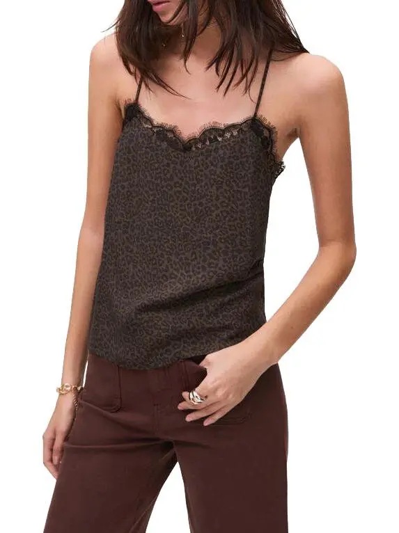 Mango Leopard Print Lace Trimmed Camisole - Brown