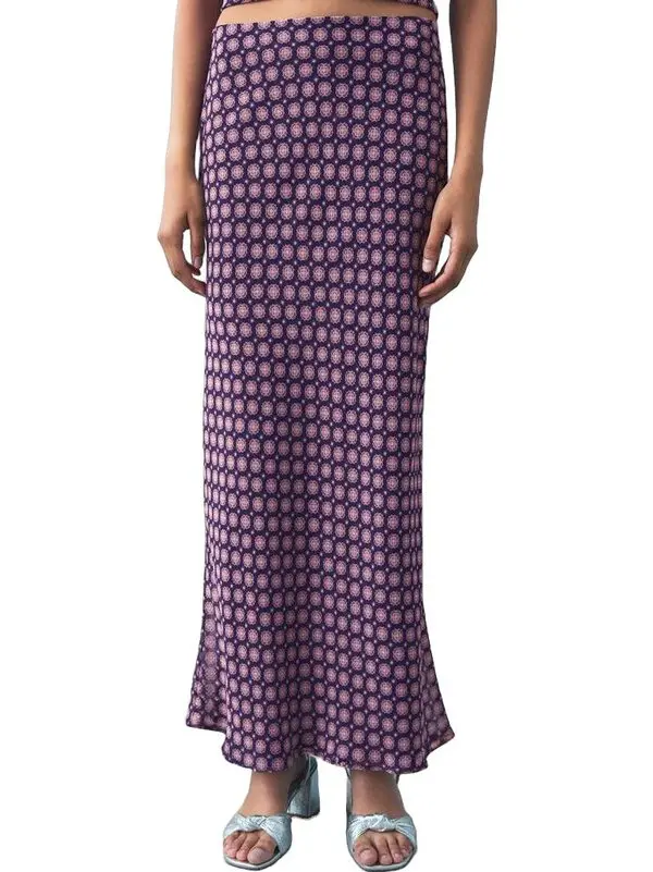 Mango Printed Maxi Skirt - Pink/purple