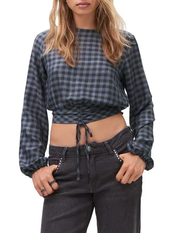 Mango Plaid Crop Top - Blue Multi