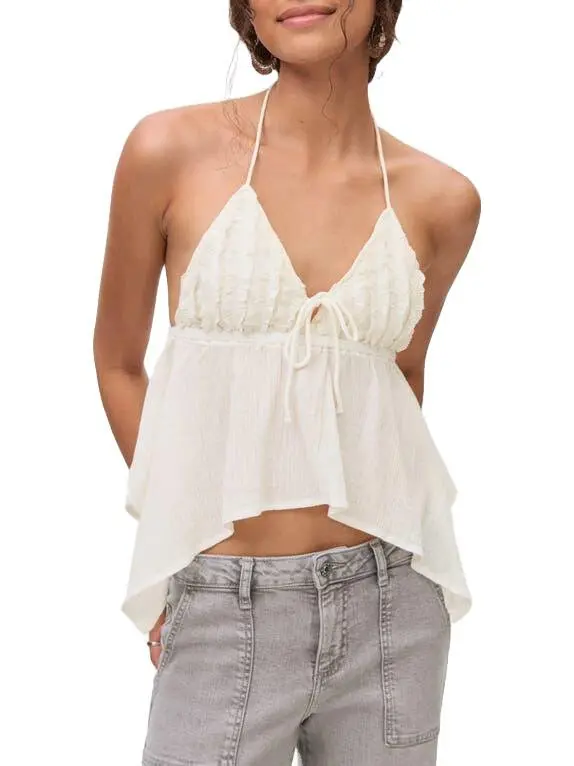 Mango Ruffle Halter Cotton Top - Ecru