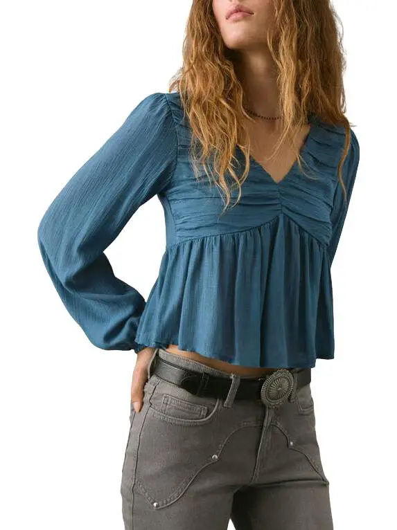 Mango Ruched Flowy Top - Petrol Blue