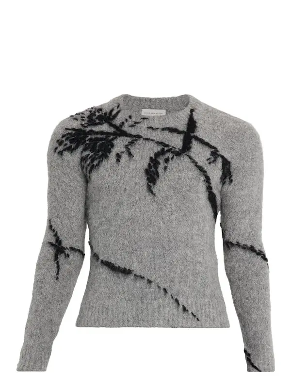 Dries Van Noten Foliage Knit Crewneck Sweater - Mid Grey