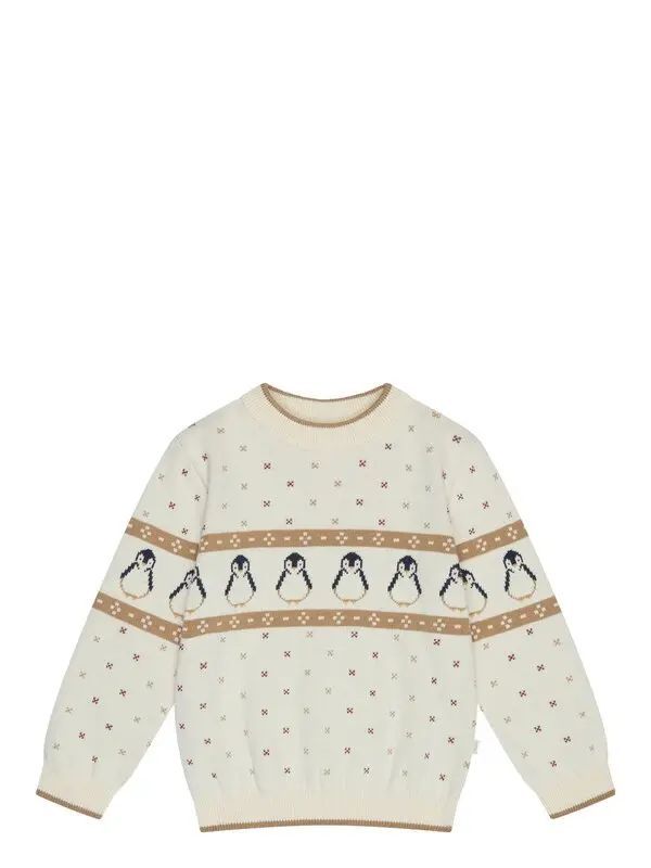 MORI Penguin Fair Isle Knitted Jumper - Cream