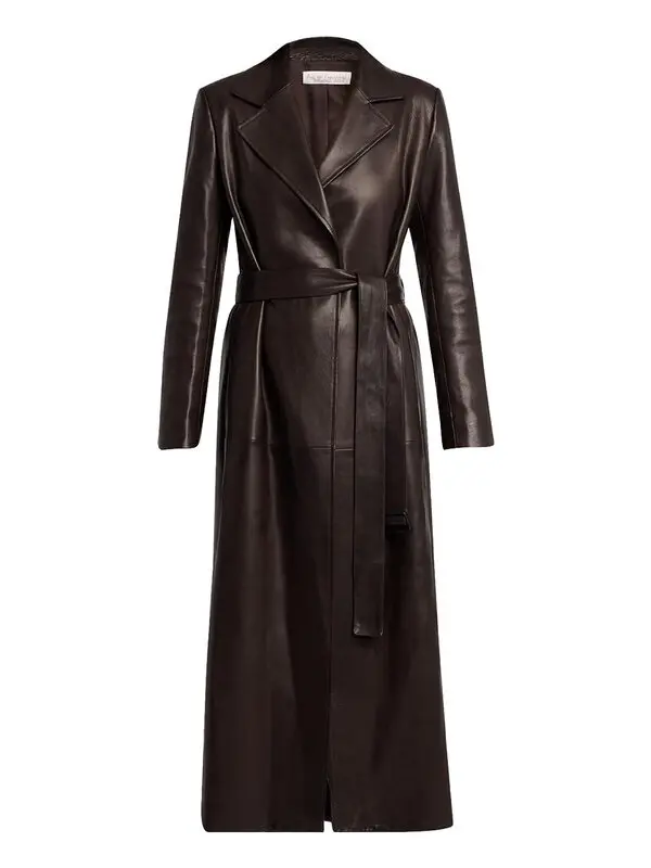 THE ROW Raisa Belted Leather Wrap Coat - Coffee