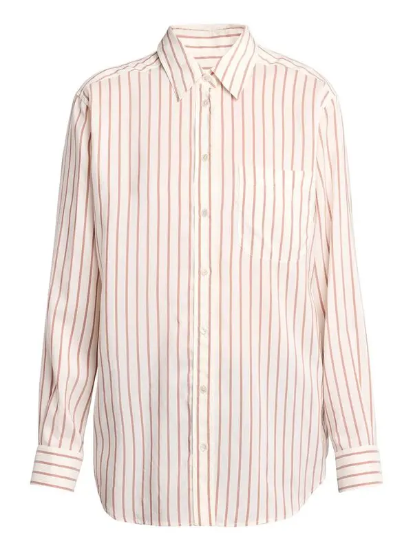 THE ROW Gavina Striped Silk Poplin Shirt - Ivory/cinnamon