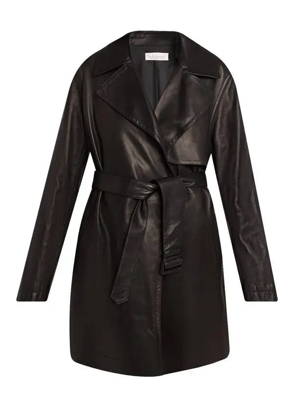 THE ROW Siempra Leather Wrap Trench Coat - Black