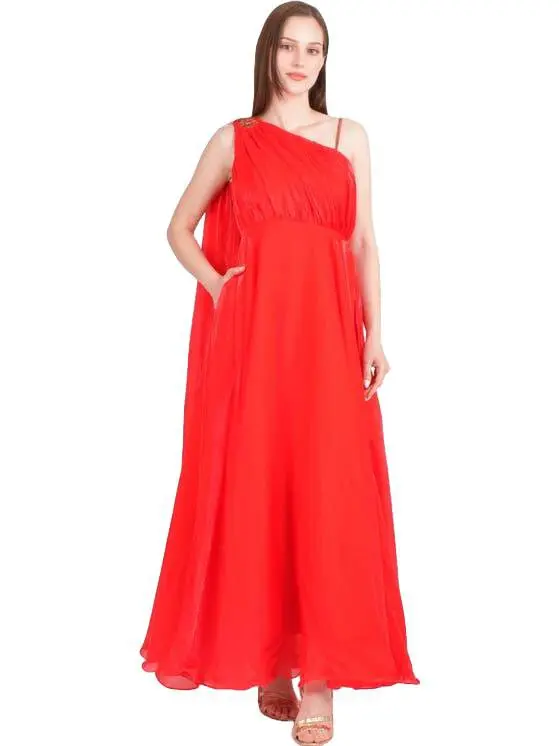 RAAS Tiana Embellished Silk Maxi Dress - Red