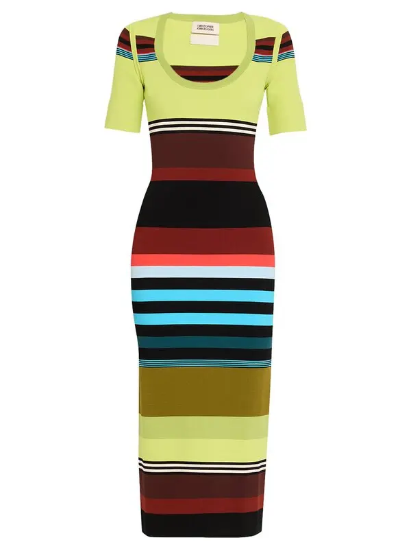 Christopher John Rogers Striped Knit Midi Dress - Wasabi Mul