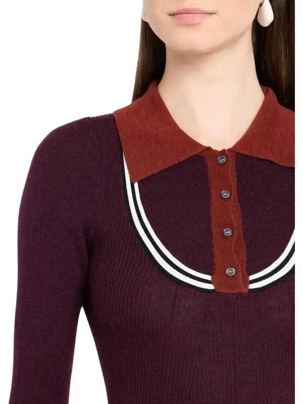 Christopher John Rogers Striped Ribbed Knit Maxi Polo Dress - Cassis