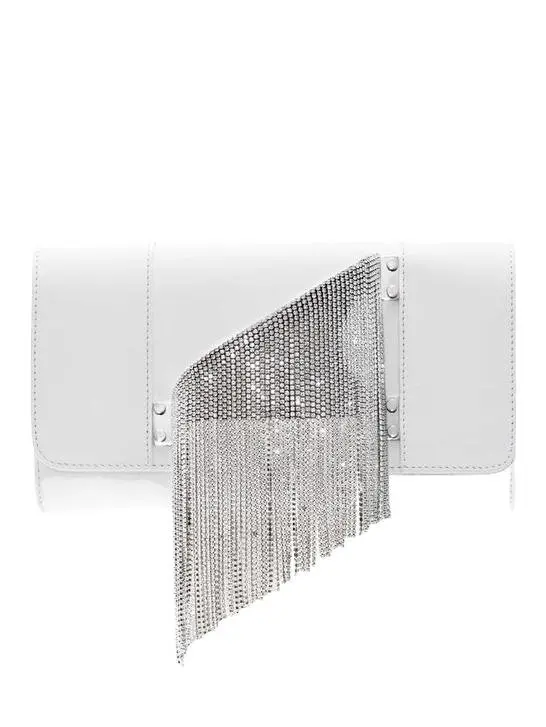 Perrin Grained Leather Glove Clutch With Swarovski Crystals - White