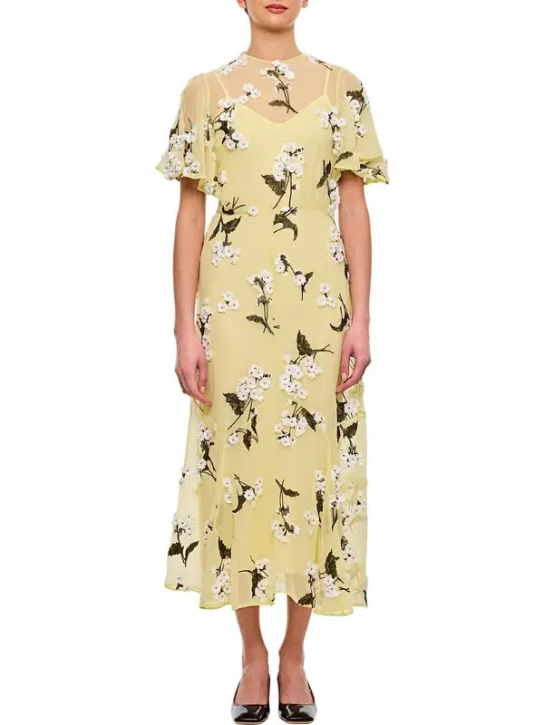 Erdem Midi Dress With Floral Embroidery - Yellow