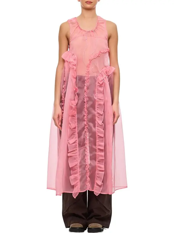 Cecilie Bahnsen Silk Satin Maxi Dress With Ruffles - Rose