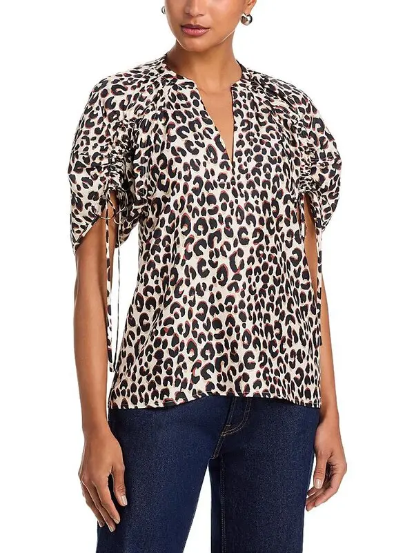 3.1 Phillip Lim Leopard Print Ruched Sleeve Top - Chalk Multi