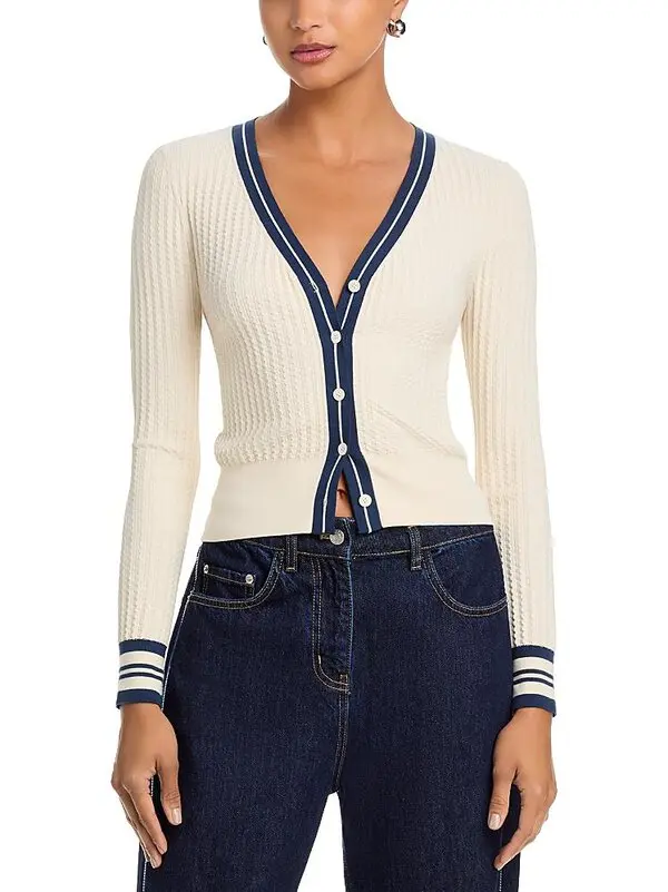 3.1 Phillip Lim Textured Rib Wide V-neck Cardigan - Ecru/navy