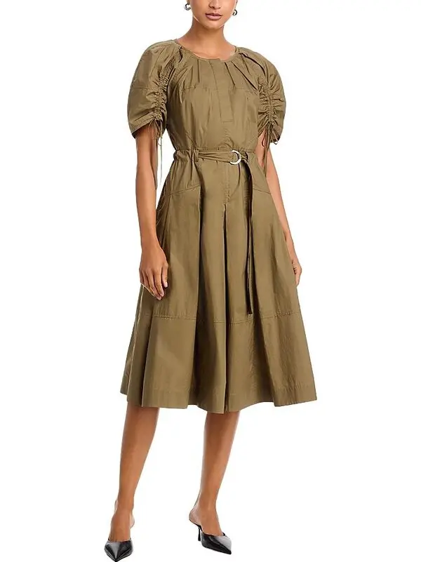 3.1 Phillip Lim Ruched Puff Sleeve Midi Dress - Caper
