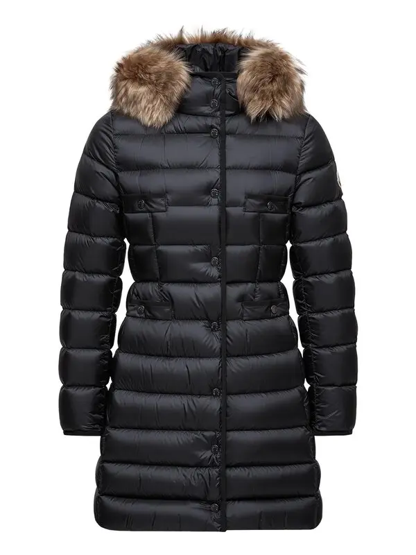 Moncler Hirmafur Hooded Shearling Long Down Jacket - Black