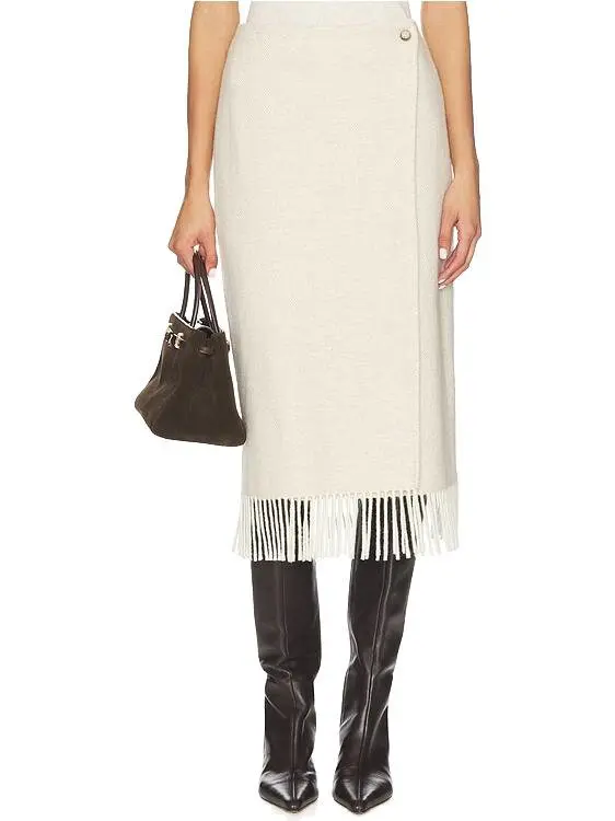 Polo Ralph Lauren Fringe Herringbone Wrap Skirt - Cream Herringbone