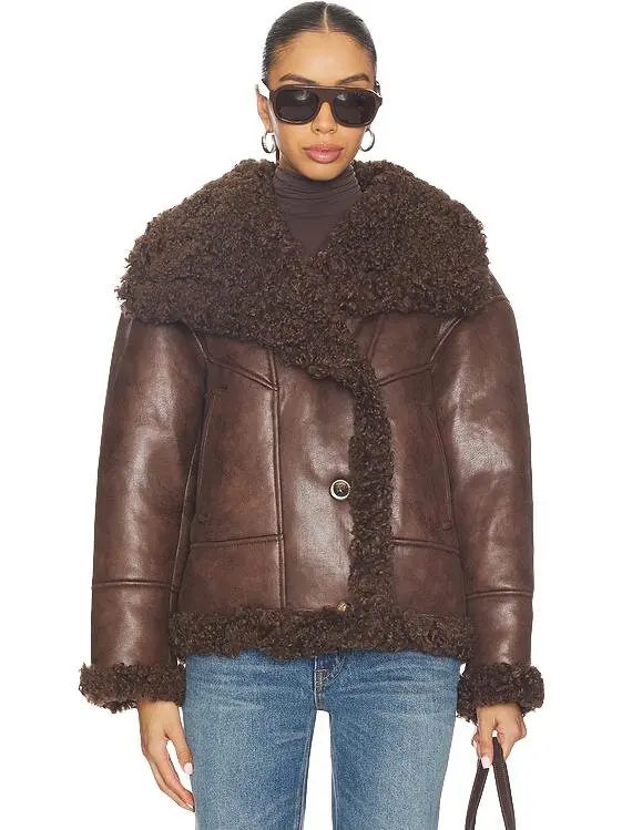 LAMARQUE Demi Faux Fur Jacket - Brown