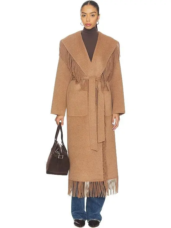 Simkhai Carrie Fringe Robe Coat - Camel