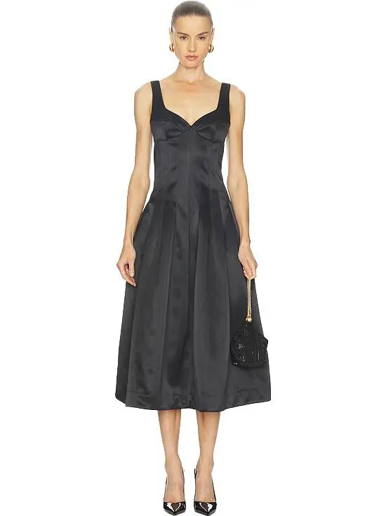 NICHOLAS Cory Corset Waist Midi Dress - Black
