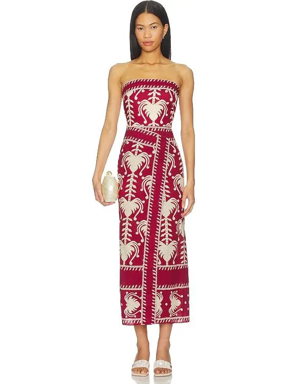 Johanna Ortiz Ancient Peru Ankle Dress - Dark Cherry & Ecru