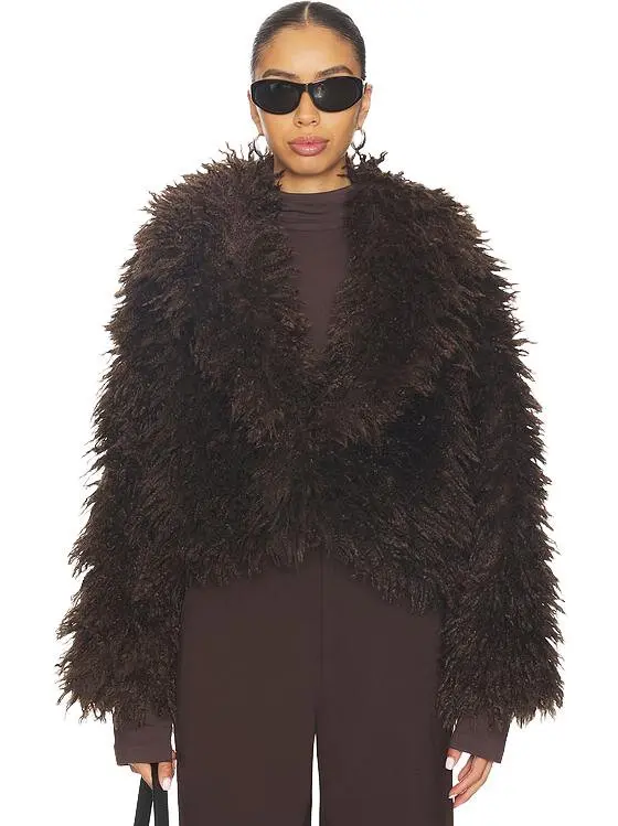Steve Madden Inaya Faux Fur Coat - Dark Espresso