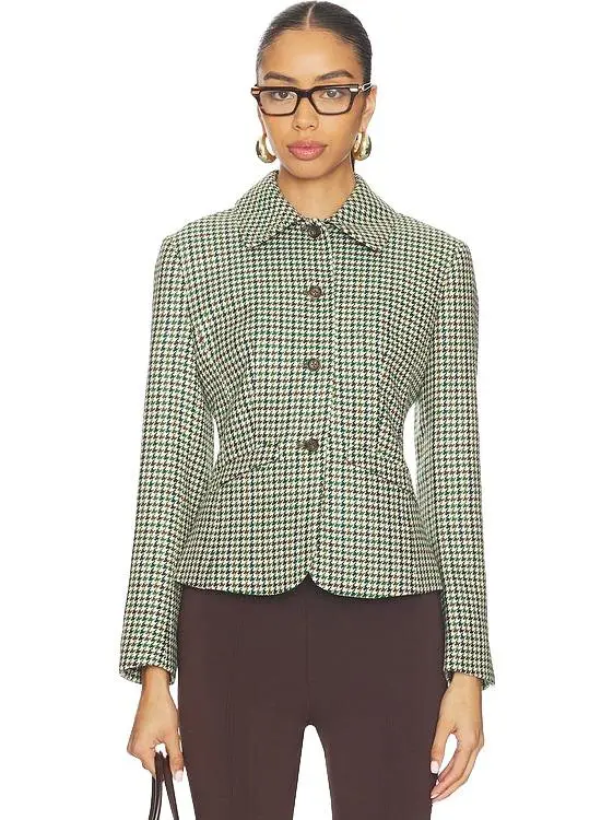 LA LIGNE Houndstooth Jacket - Cream & Forest