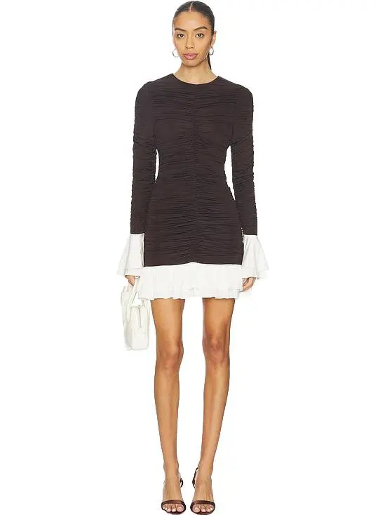 Remain Birger Christensen Mini Ruched Long Sleeve Dress - Chicory Coffee Combo