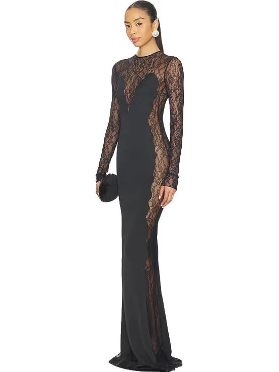 THE NEW ARRIVALS ILKYAZ OZEL Lace Detailed Satin Maxi Dress - Ambre Eccentrico
