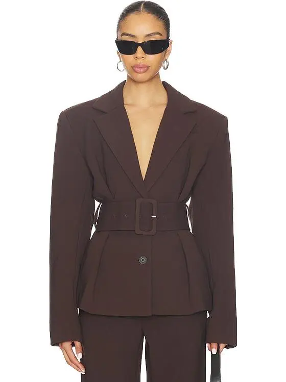 ROTATE BY BIRGER CHRISTENSEN Suiting Belted Blazer - Chicory Coffee