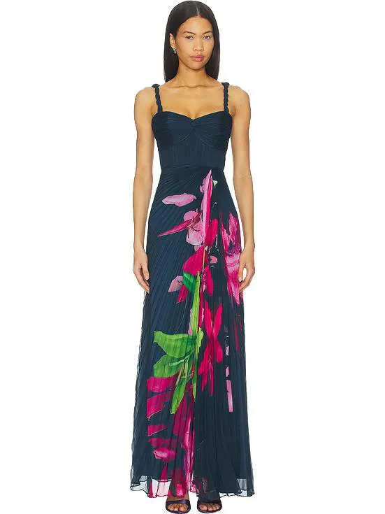 AMUR Drea Pleated Gown - River Lily Stream